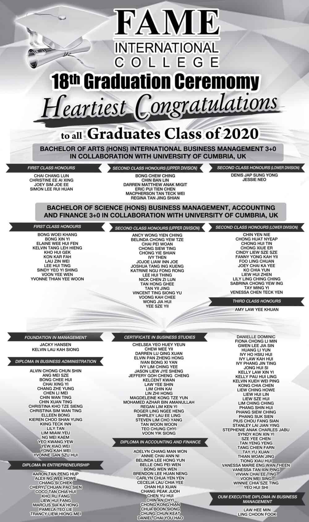 Congratulations to the Class of 2020 - FAME International College